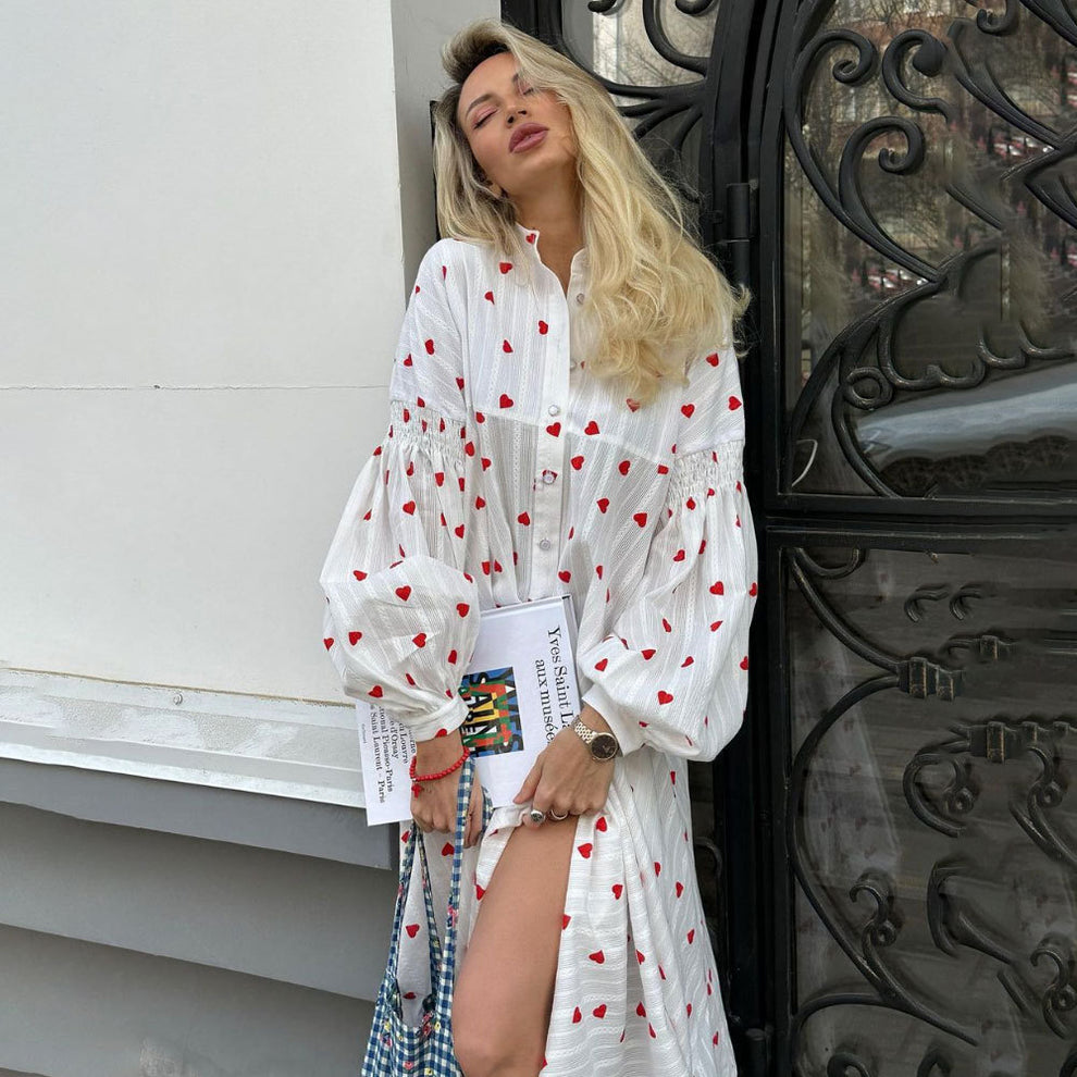 Heart Print Cotton Maxi Dress – ACC MODE