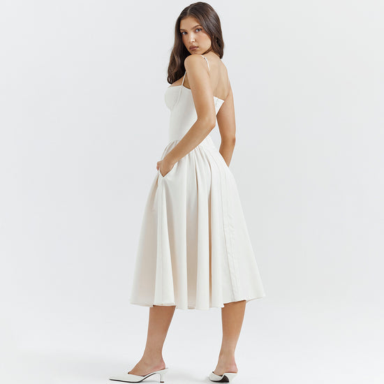 Summer Sexy V Neck Spaghetti Strap Midi Dress With Waist Cinching